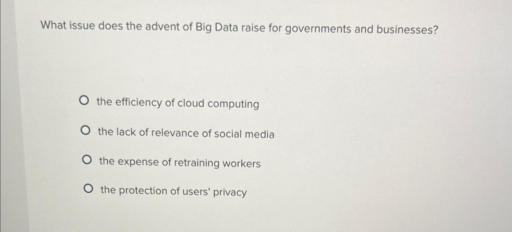 Solved What issue does the advent of Big Data raise for | Chegg.com