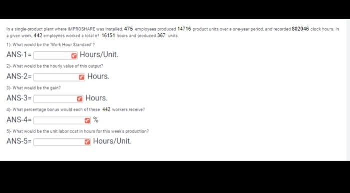 Solved In a single-product plant whece IMPROSHARE was | Chegg.com
