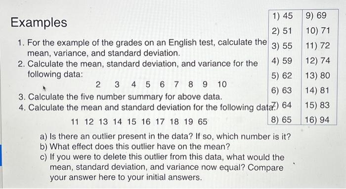 Solved Examples 1) 45 9) 69 1. For the example of the grades | Chegg.com