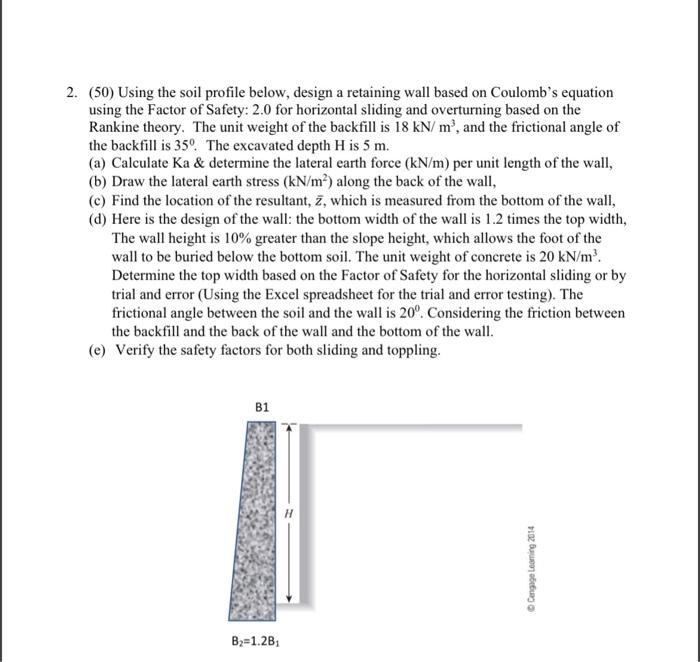 Solved 2. (50) Using the soil profile below, design a | Chegg.com