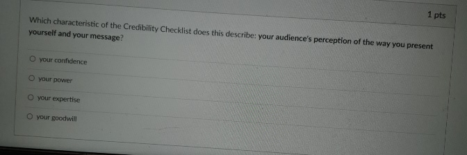 Solved 1 ﻿ptsWhich characteristic of the Credibility | Chegg.com