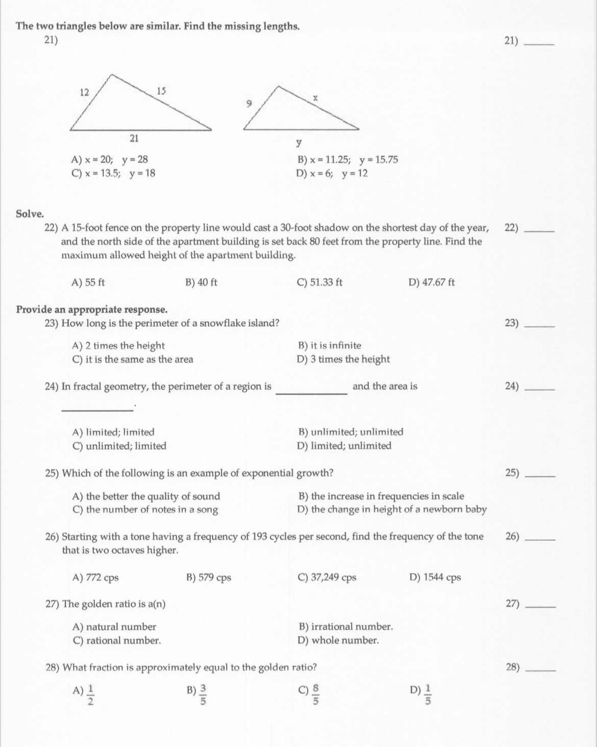 Solved The two triangles below are similar. Find the missing | Chegg.com