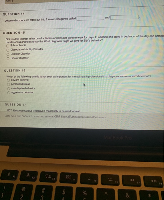 Solved Path: P QUESTION 14 and Anxiety disorders are often | Chegg.com