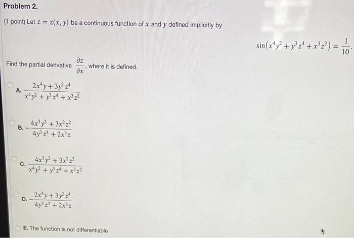 Solved (1 point) Let z=z(x,y) be a continuous function of x | Chegg.com