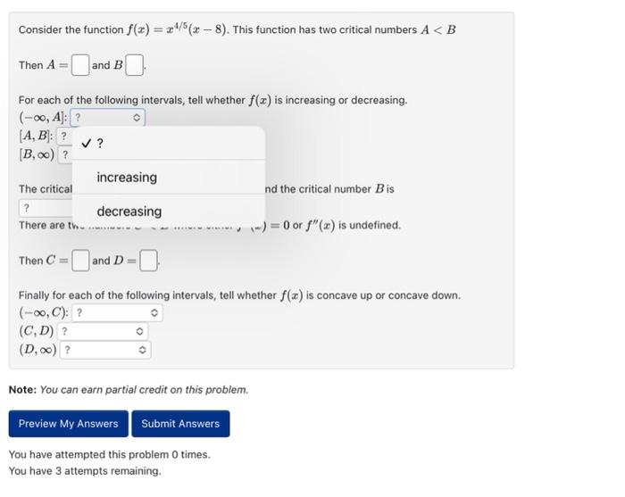 Solved Consider the function f(x)=x4/5(x−8). This function | Chegg.com