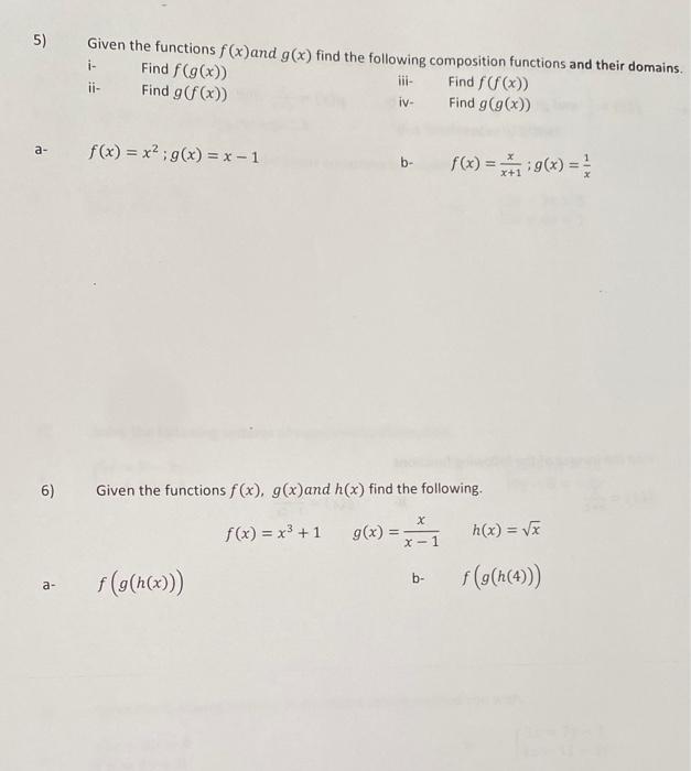 Solved 5 Given The Functions F X And G X Find The