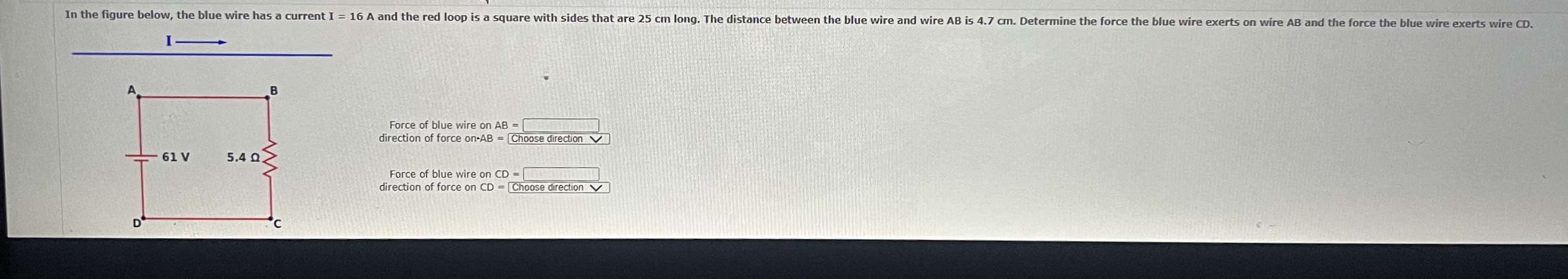Solved IlongrightarrowForce of blue wire on AB= ﻿Force of | Chegg.com