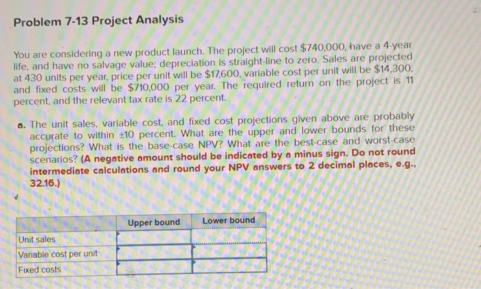 Solved Problem 7-13 Project Analysis You are considering a | Chegg.com