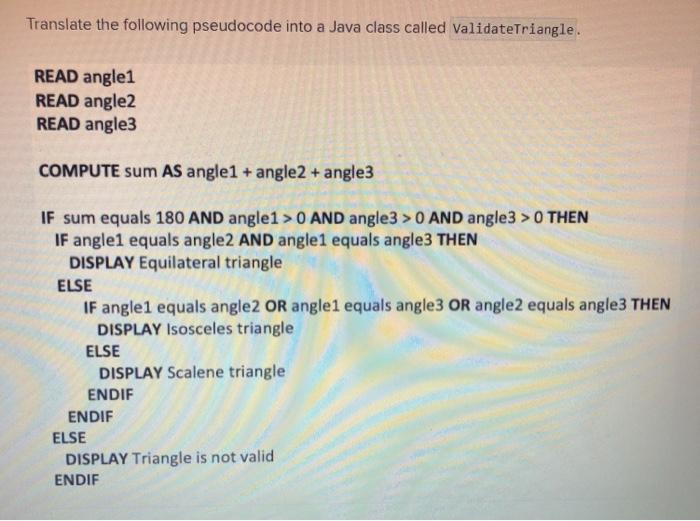 Solved Translate The Following Pseudocode Into A Java Class 5060