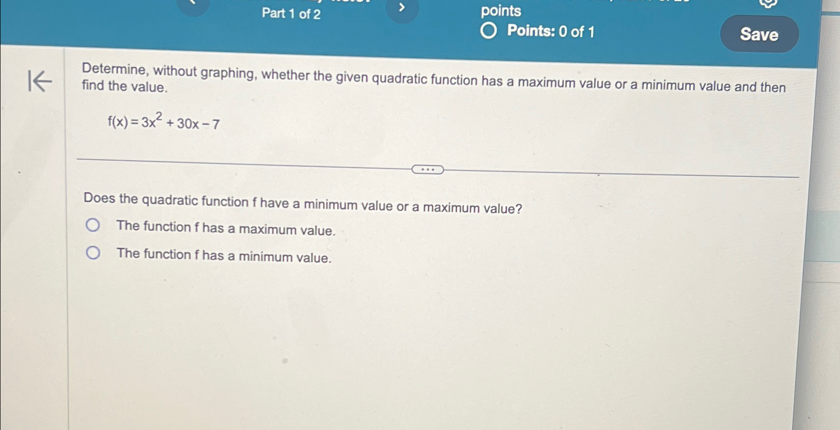 Solved Part 1 ﻿of 2pointsPoints: 0 ﻿of 1Determine, without | Chegg.com