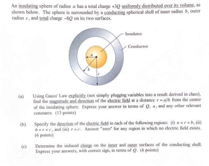 Solved An insulating sphere of radius a has a total charge | Chegg.com