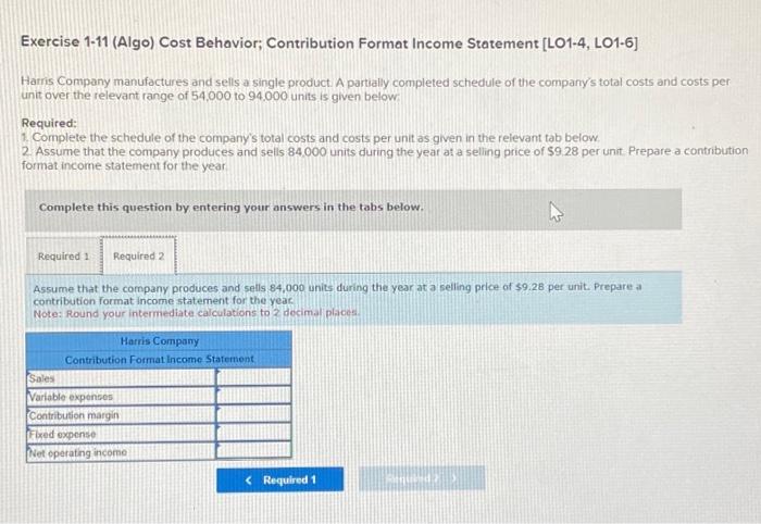 Solved Exercise 1-11 (Algo) Cost Behavior; Contribution | Chegg.com