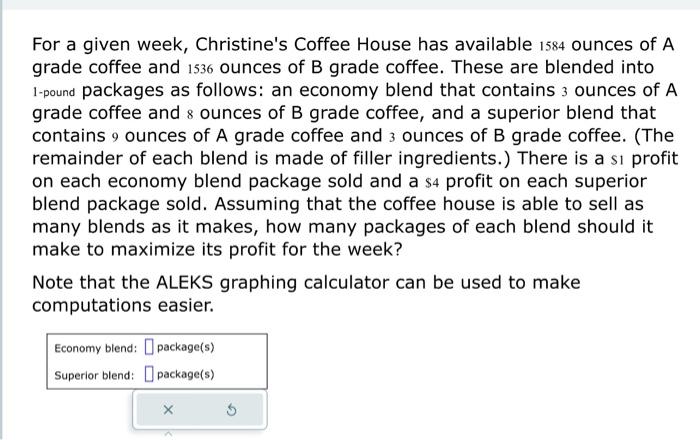 Solved For a given week, Christine's Coffee House has | Chegg.com
