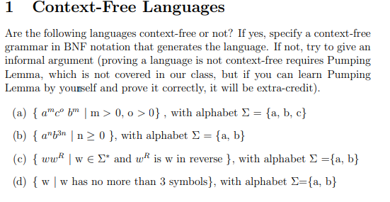 1 ﻿Context-Free LanguagesAre the following languages | Chegg.com