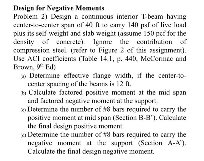 Solved Design for Negative Moments Problem 2) Design a | Chegg.com