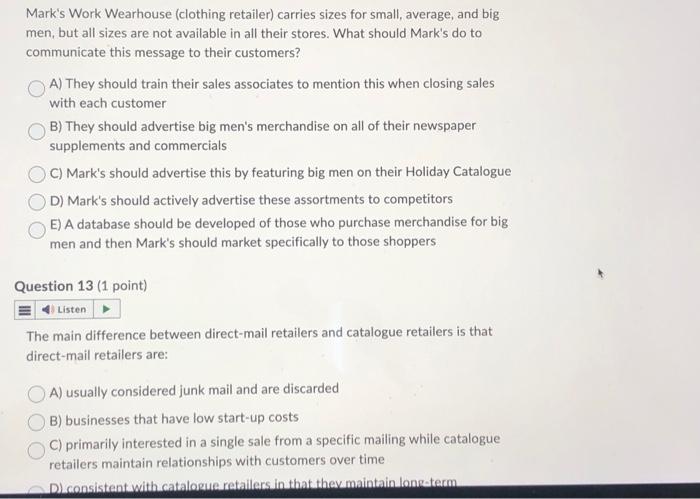 Solved Mark's Work Wearhouse (clothing retailer) carries | Chegg.com