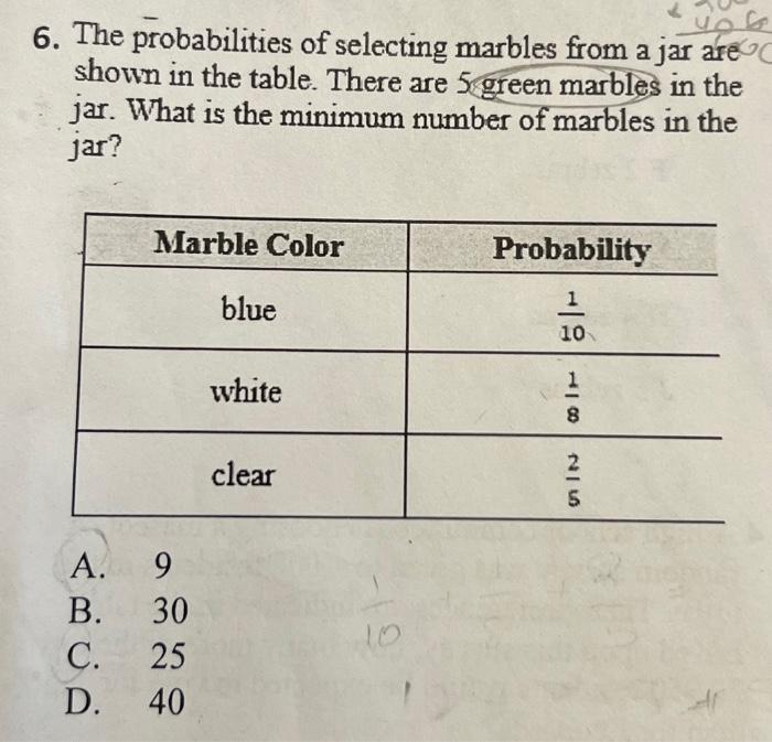 6. The probabilities of selecting marbles from a jar | Chegg.com