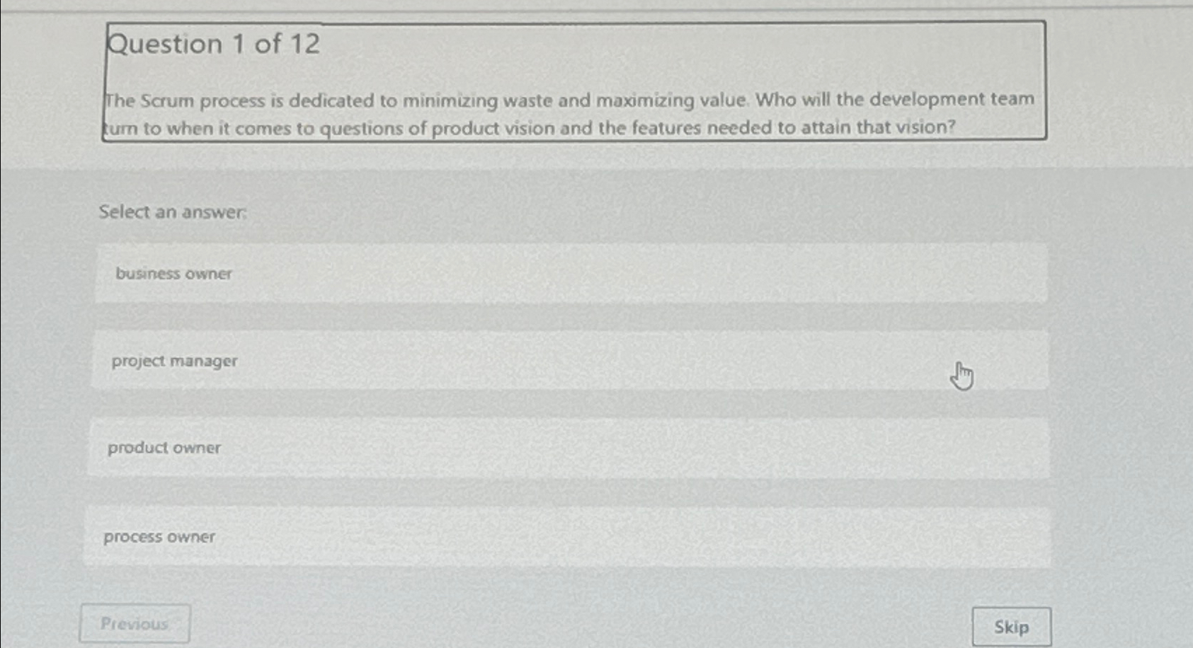 Solved Question 1 ﻿of 12The Scrum process is dedicated to | Chegg.com