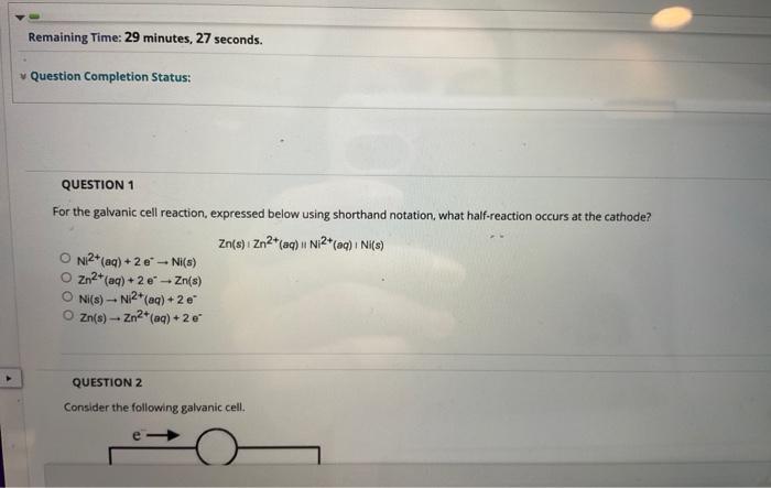 Solved For The Galvanic Cell Reaction Expressed Below Using