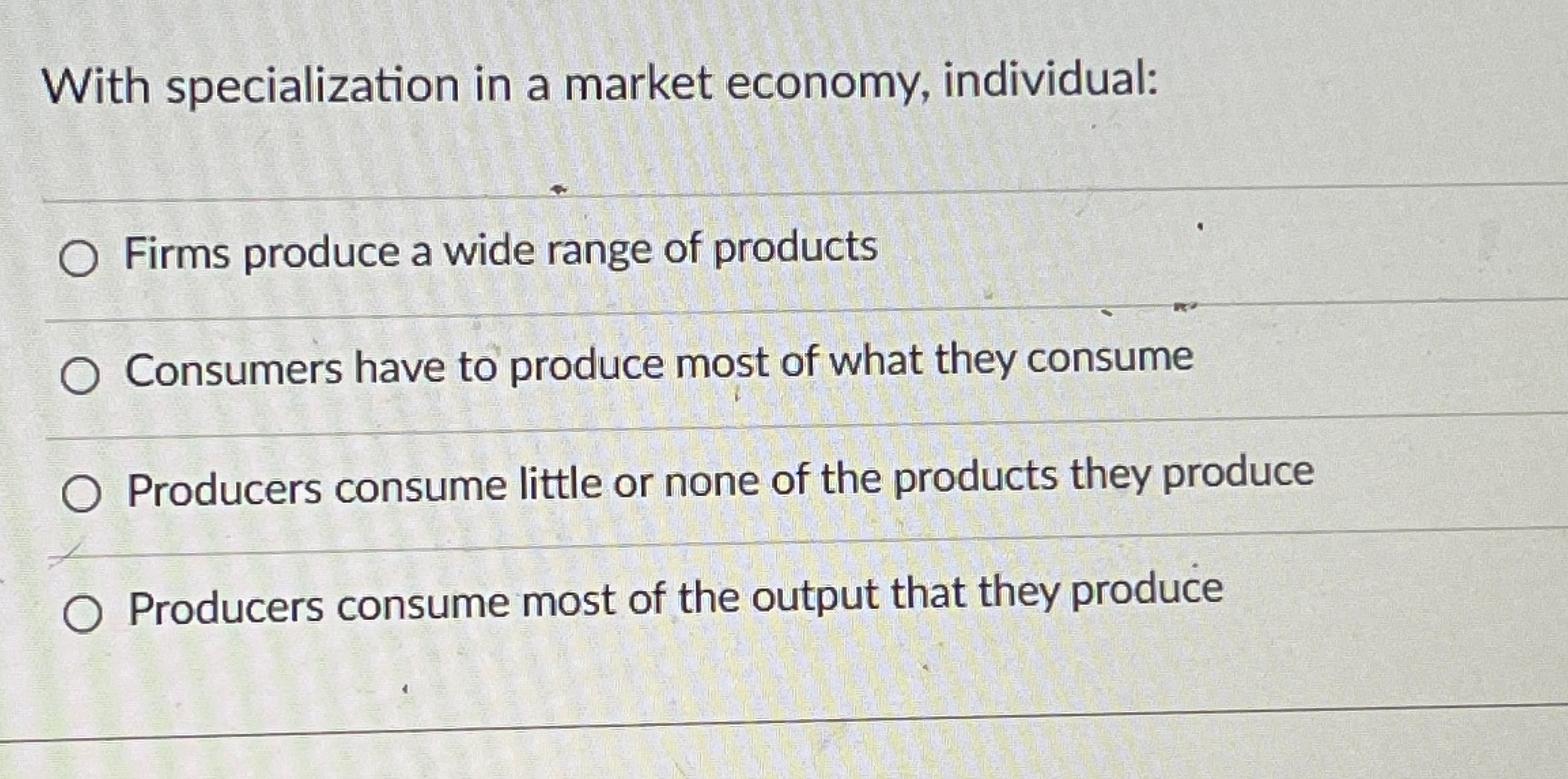 Solved With specialization in a market economy, | Chegg.com