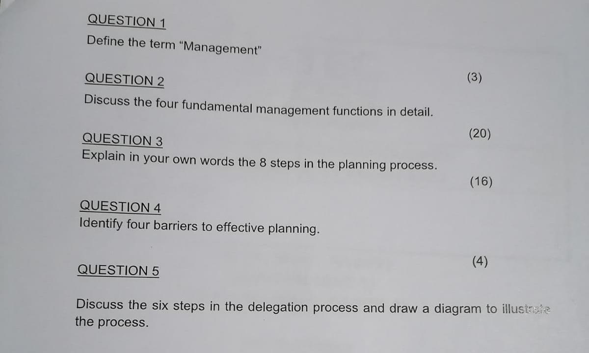 Solved QUESTION 1 Define the term \"Management\" QUESTION 2 | Chegg.com