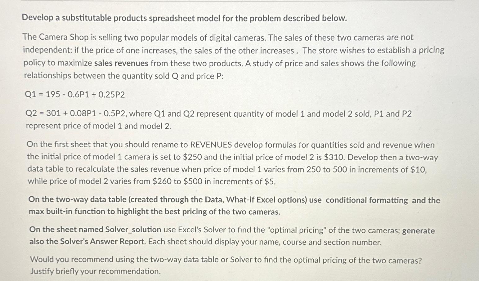 Solved Develop A Substitutable Products Spreadsheet Model 2257