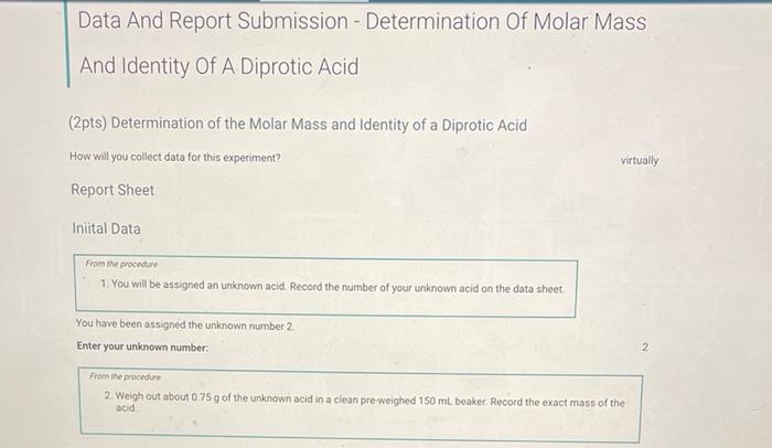 Solved Data And Report Submission - Determination Of Molar | Chegg.com