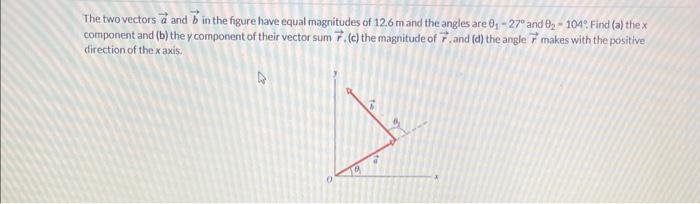 [Solved]: The two vectors a and b in the figure have equal