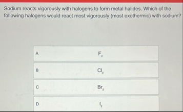 Solved Sodium reacts vigorously with halogens to form metal | Chegg.com