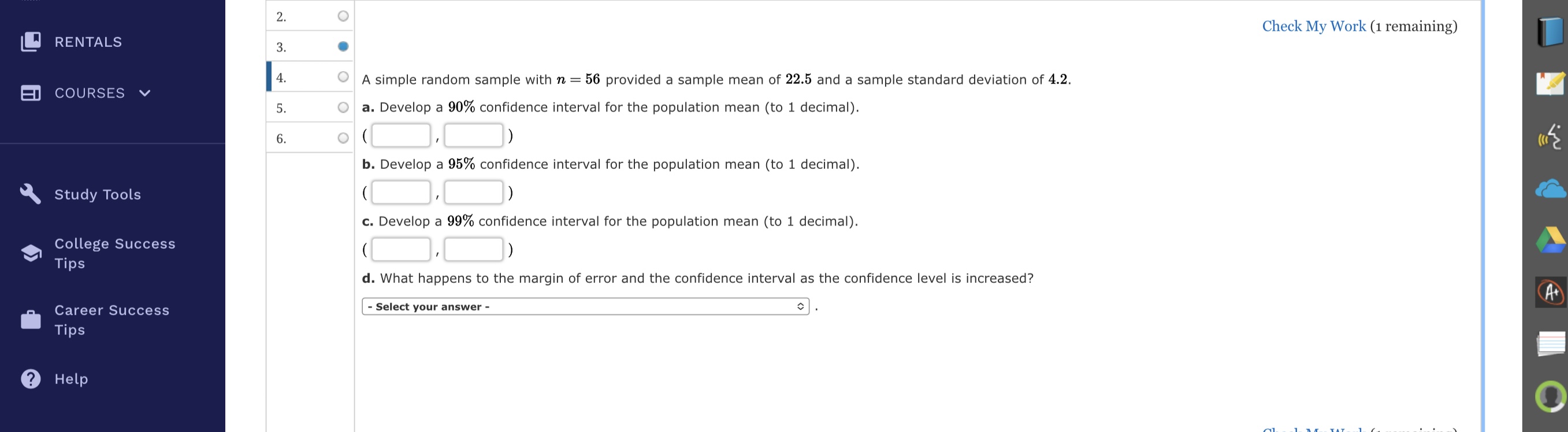 Solved Check My Work (1 ﻿remaining)A simple random sample | Chegg.com