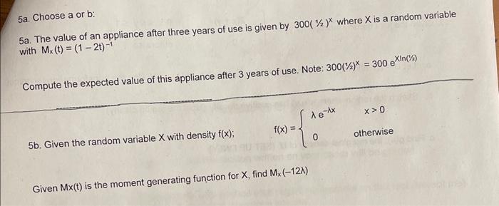 Solved 5a. Choose a or b: 5a. The value of an appliance | Chegg.com