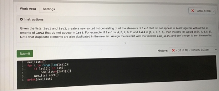 Solved Work Area Settings X 00000-51296 Instructions Given | Chegg.com
