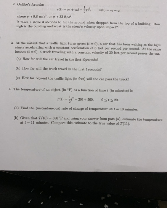 Solved 2. Galileo's formulas s(t) = 30 + vot-agt? (0) = t - | Chegg.com