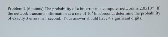 Solved Problem 2 (6 points) The probability of a bit error | Chegg.com