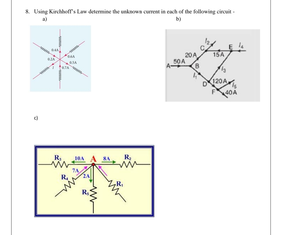Solved Using Kirchhoff's Law determine the unknown current | Chegg.com