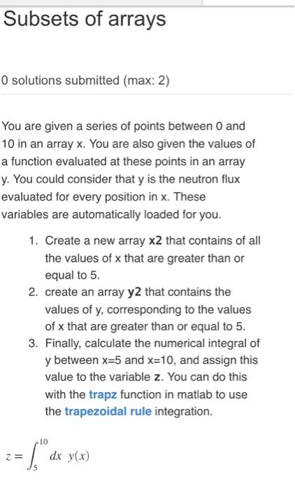 Subsets of arrays O solutions submitted (max: 2) You | Chegg.com