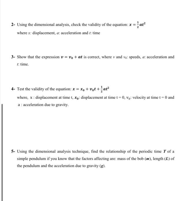 Solved 2- Using the dimensional analysis, check the validity | Chegg.com