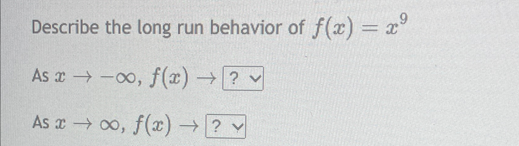 Solved Describe the long run behavior of f(x)=x9As | Chegg.com