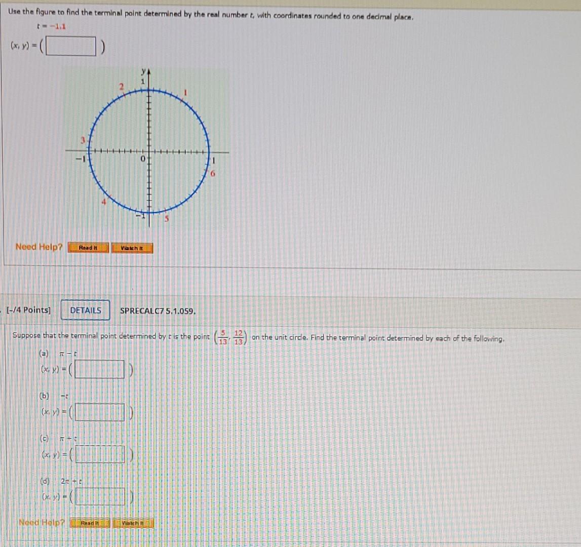 Solved Use the figure to find the terminal point determined | Chegg.com