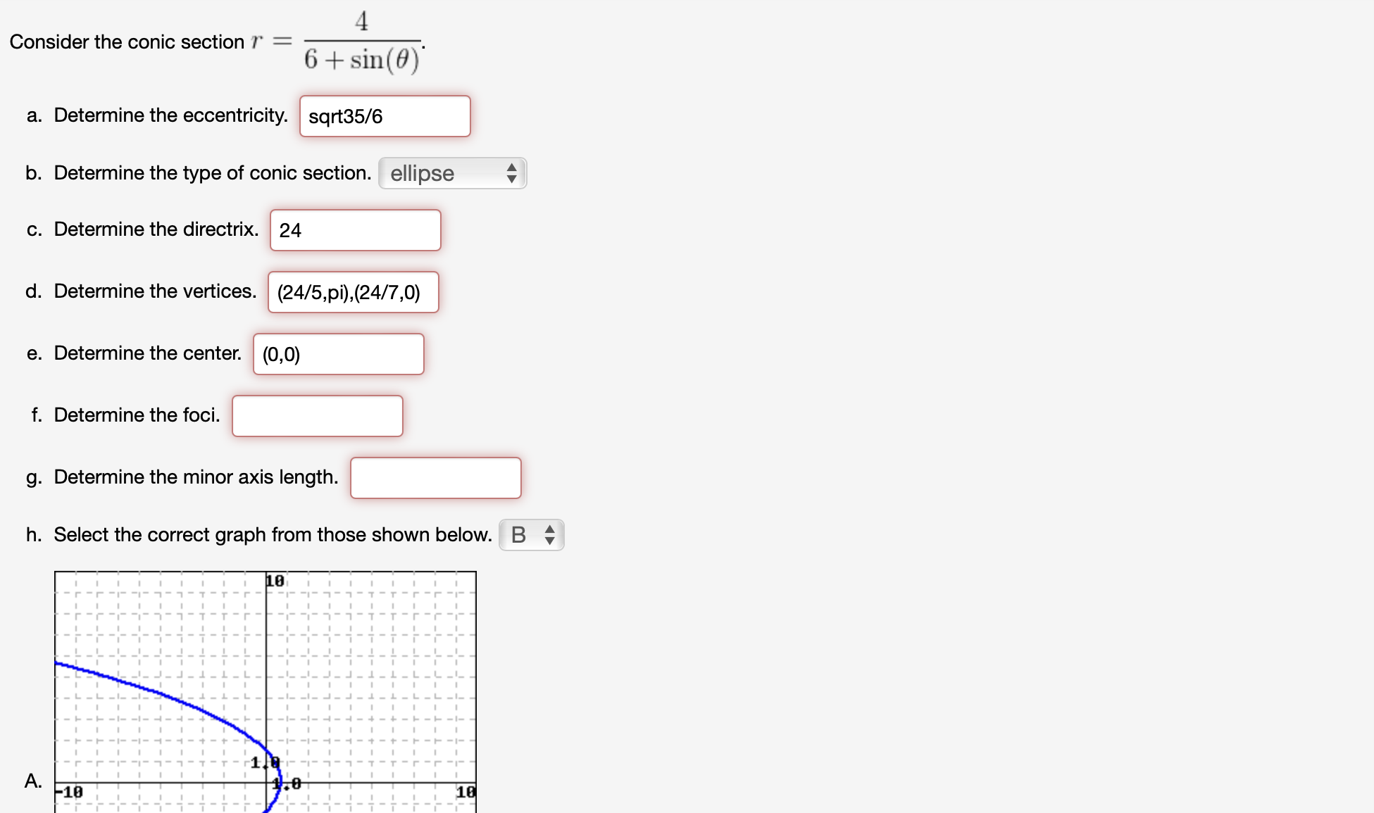 Solved Consider the conic section r=46+sin(θ).a. ﻿Determine | Chegg.com