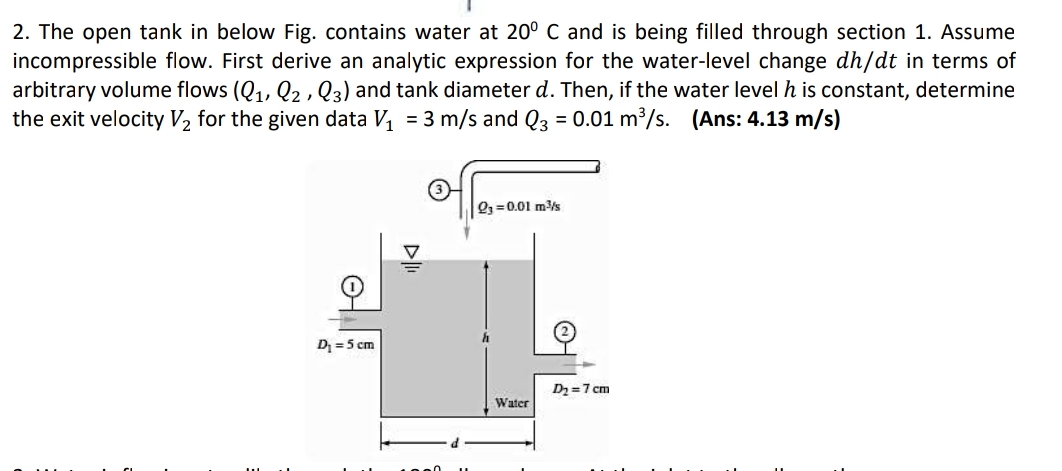 Solved The open tank in below Fig. contains water at 20°C | Chegg.com