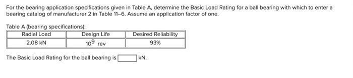 Solved For the bearing application specifications given in | Chegg.com