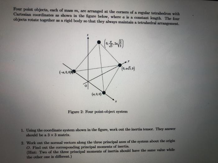 Solved Four point objects, each of mass m, are arranged at | Chegg.com