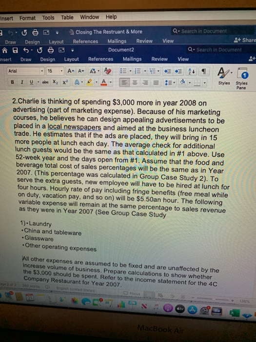 Solved Insert Format Tools Table Window Help Draw Insert | Chegg.com