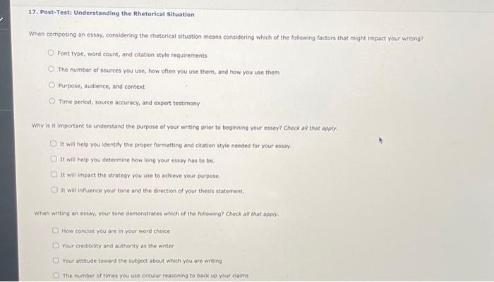 17. Post-Test: Understanding the Rhetorical Situation | Chegg.com