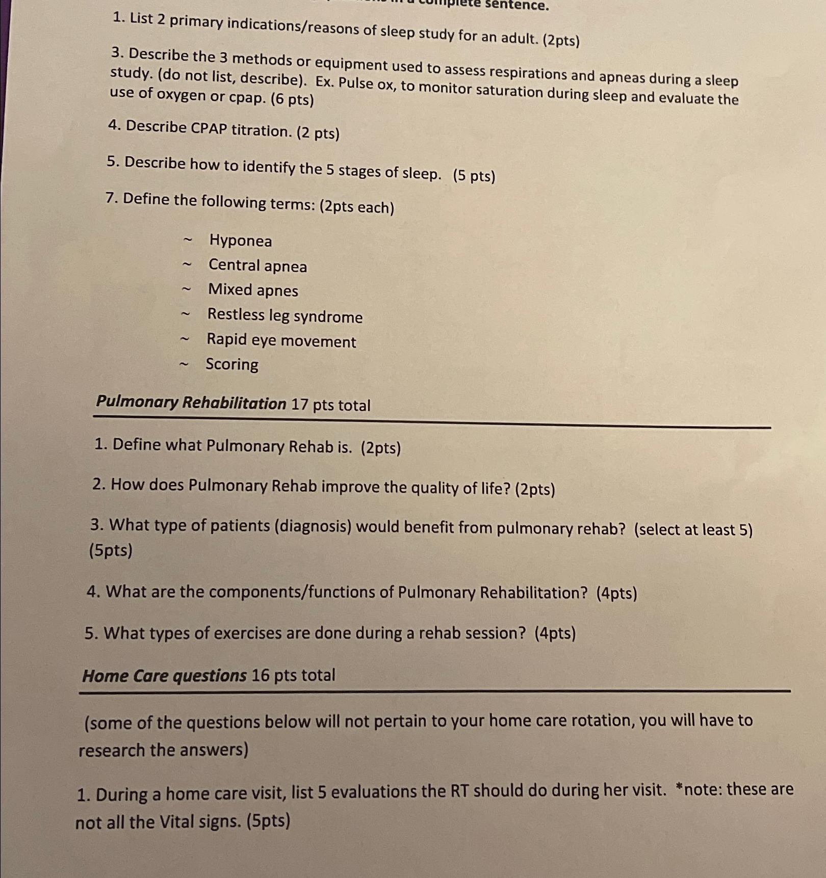 Solved List 2 ﻿primary indications/reasons of sleep study | Chegg.com