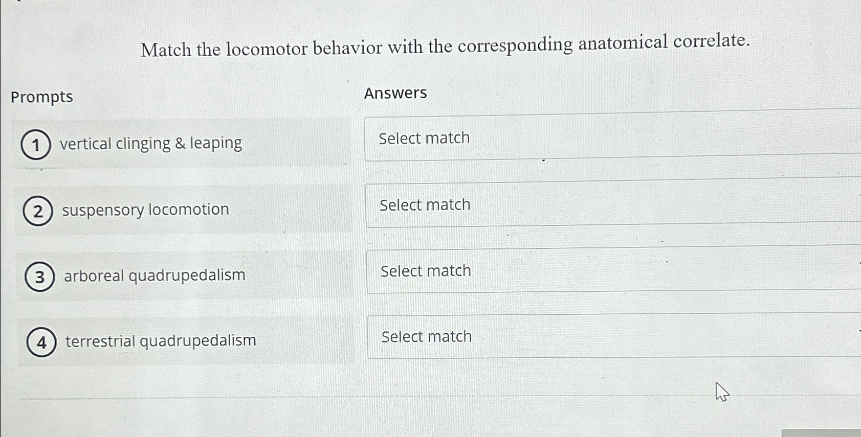 Solved Match the locomotor behavior with the corresponding | Chegg.com