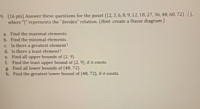 Solved Answer these questions for the poset ( | Chegg.com