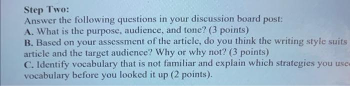 Step Two: Answer the following questions in your | Chegg.com