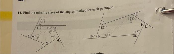 Solved 11. Find the missing sizes of the angles marked for | Chegg.com